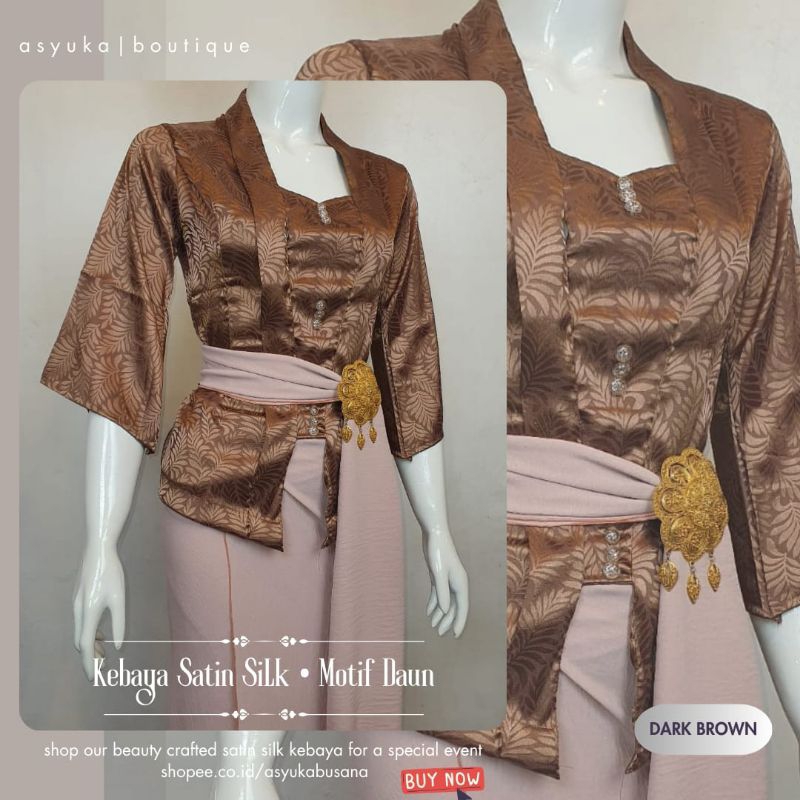 Jual Kebaya/ KebayaSatin Silk Motif Daun & Bunga /Kebaya Satin / busana ...
