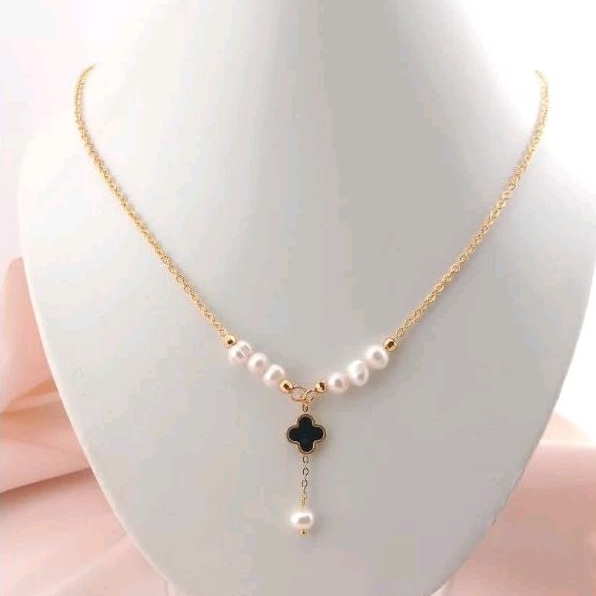 Jual Kalung Bunga Clover Viral Mutiara Asli Lombok lapis emas 18k ...