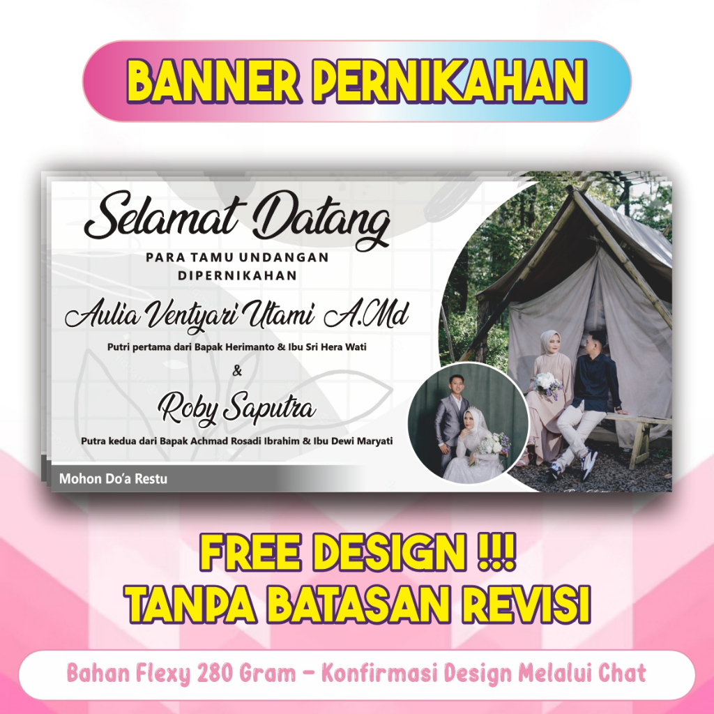 Jual [COD] Cetak Banner / Spanduk Pernikahan / Selamat Datang / Mohon Doa Restu Free Desain ...