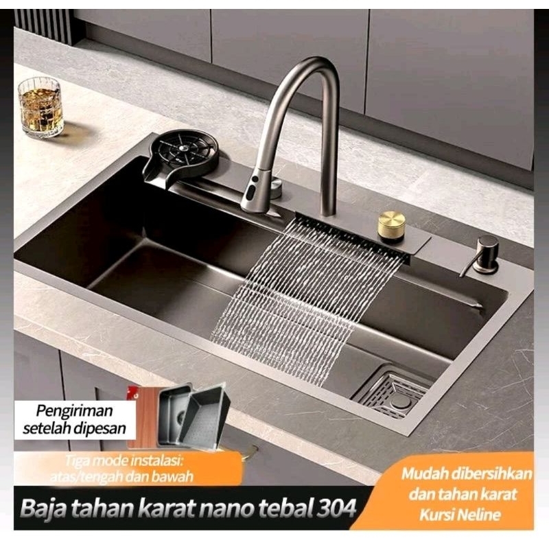 Jual Kitchen Sink Modern Hitam Stainless 7545 Lengkap Tinggal Pasang ...