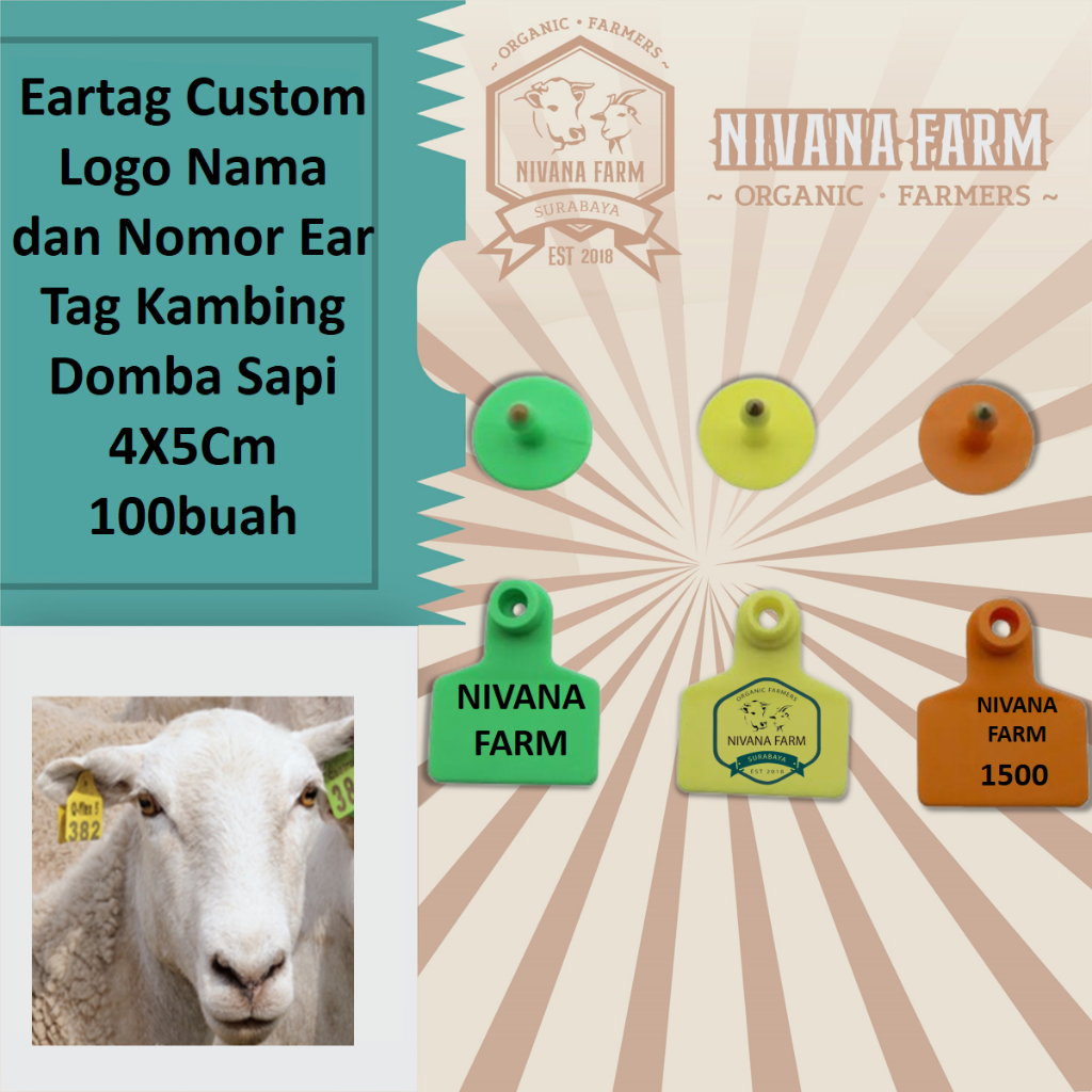 Jual Eartag Custom Logo Nama dan Nomor Ear Tag Kambing Domba Sapi 4X5 ...