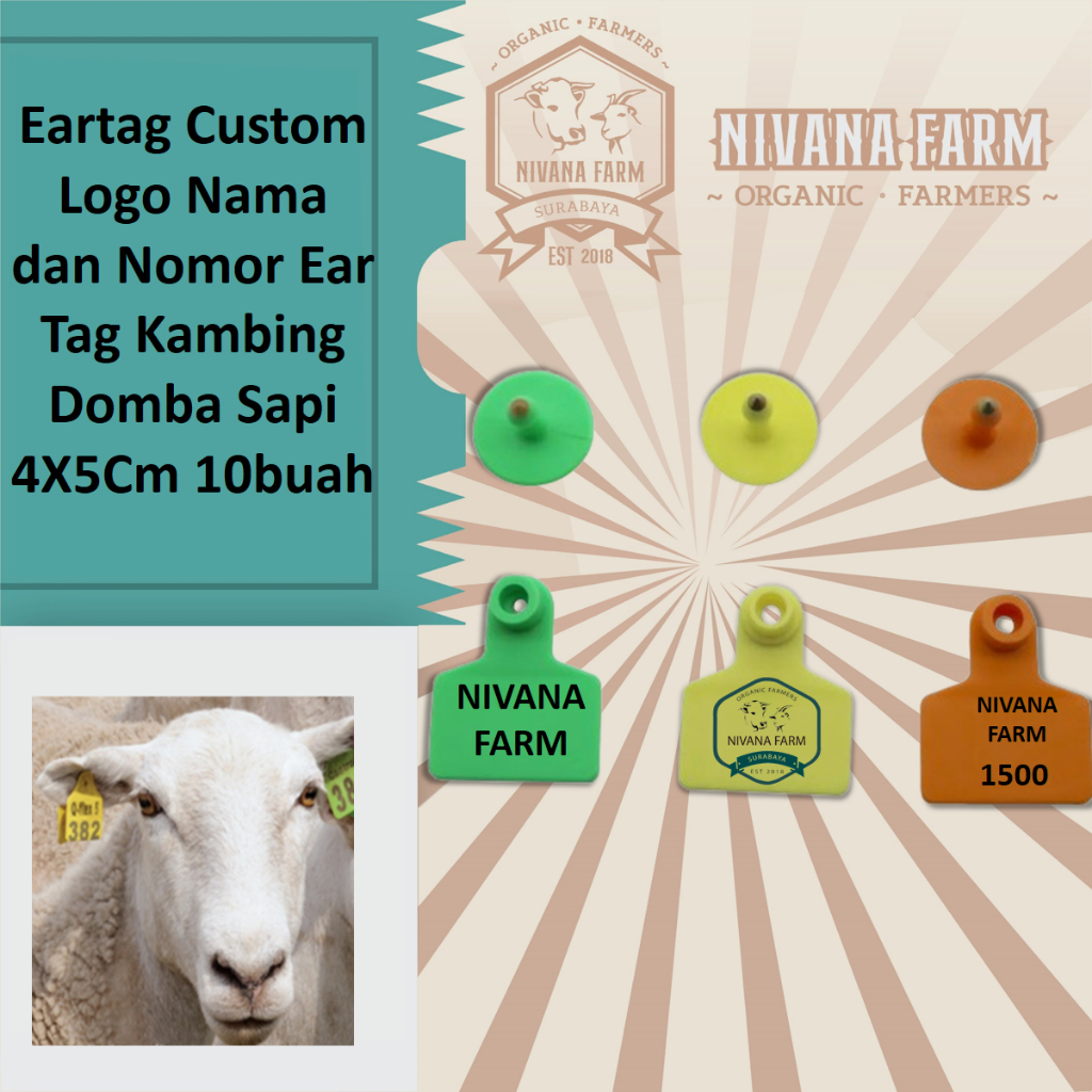 Jual Eartag Custom Logo Nama dan Nomor Ear Tag Kambing Domba Sapi 4X5Cm ...