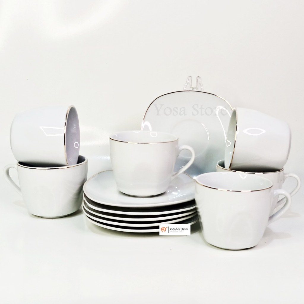Jual Cangkir Set Keramik Teh Kopi Putih Lis Emas 12 Pc - HW | Shopee ...