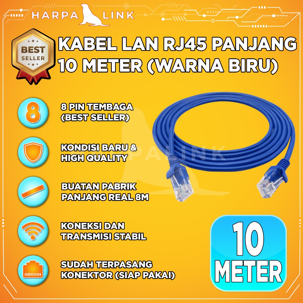 Jual Kabel LAN Cat5e UTP 10 Meter Pabrikan High Quality Biru Kabel LAN UTP Cat5e 10M Siap Pakai ...