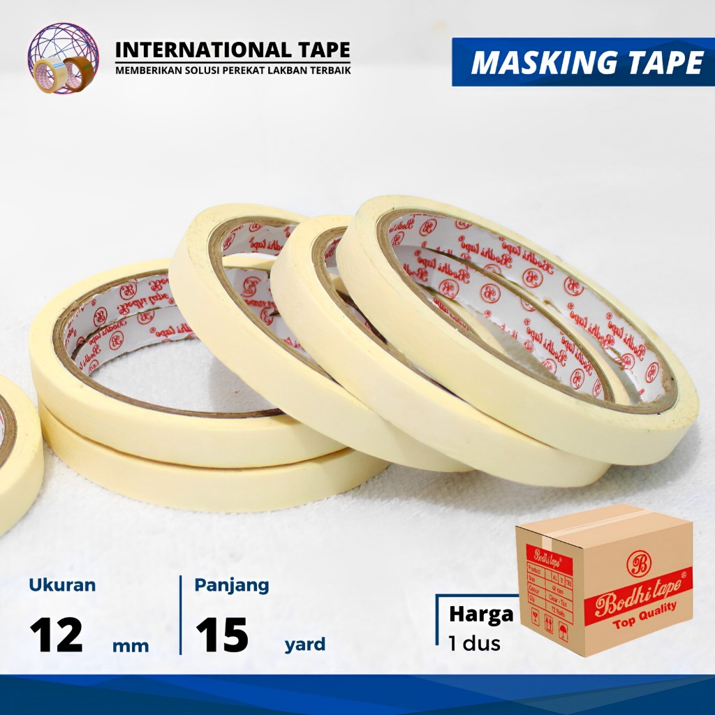 Jual LAKBAN KERTAS/MASKING BODHI 12MM X 15YARD PER DUS | Shopee Indonesia