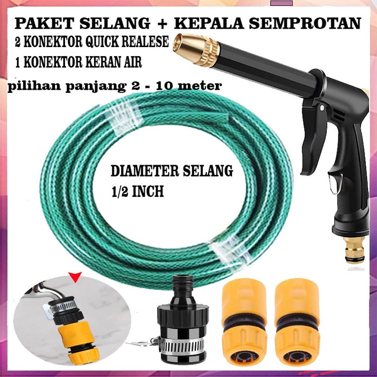 Jual PAKET KEPALA SEMPROTAN SELANG AIR HIJAU DIAMETER 1/2 INCH PANJANG ...