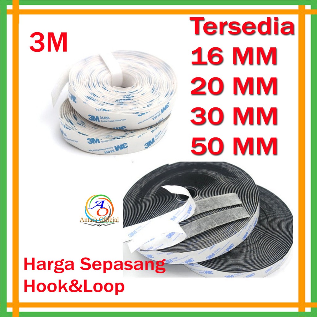Jual Tape Hook And Loop 9448A Lem Brand 3M Pita Perekat Adhesive Double Tape Nylon Kasar Halus ...