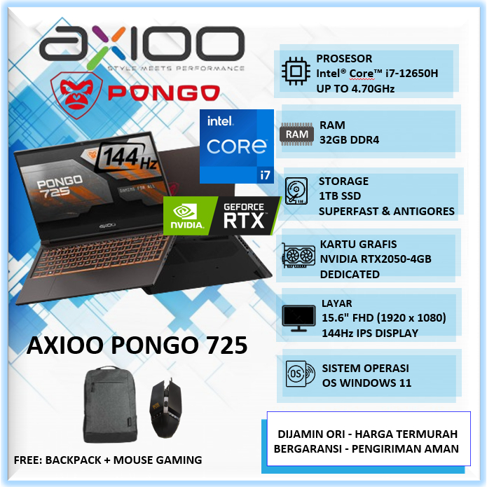 Jual Laptop Gaming Axioo Pongo 725 Intel i7 Gen 12 16GB 1TB SSD RTX2050 ...