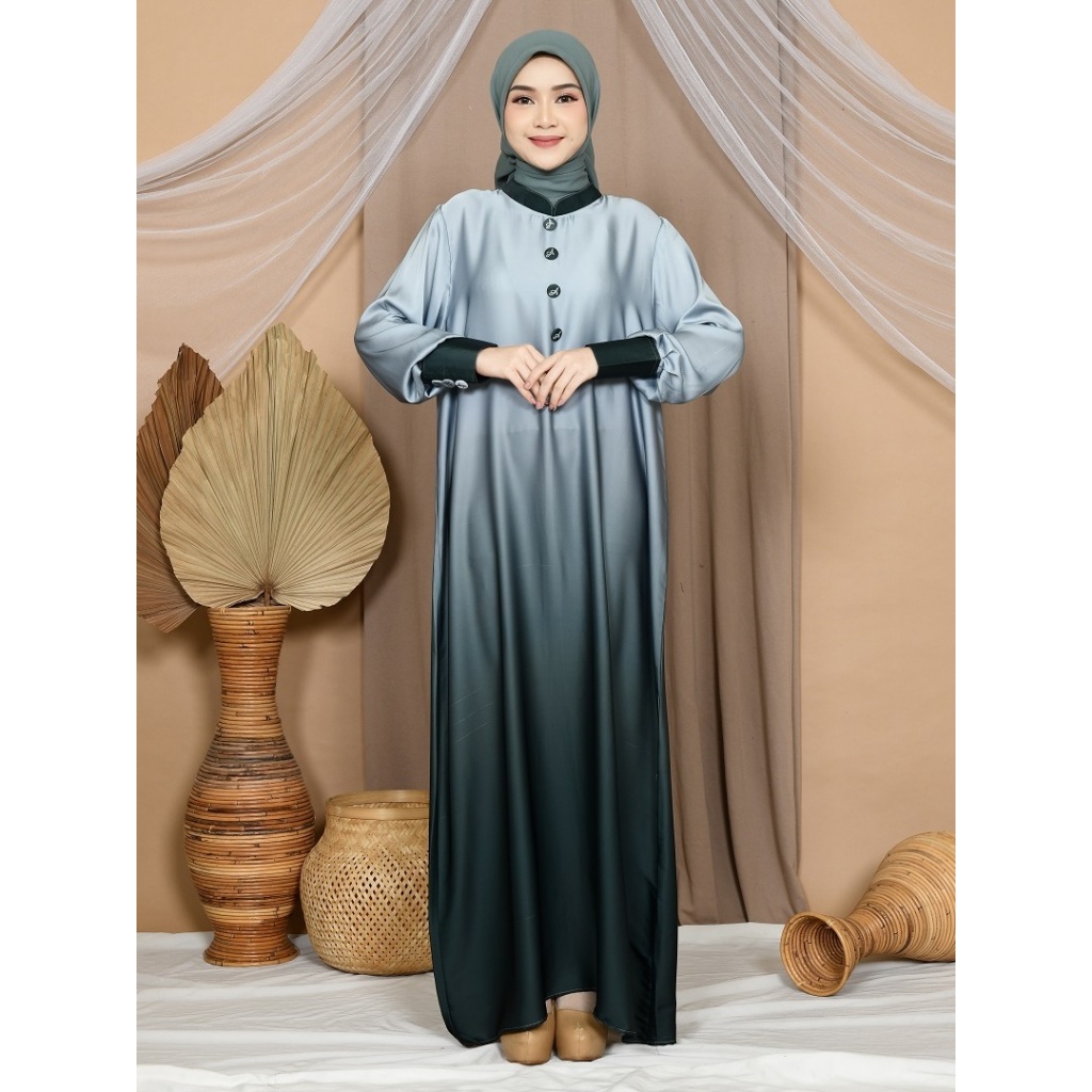 Jual Gamis Armani Silk Premium Gradasi Hijau Gamis Pesta Gamis Cantik ...