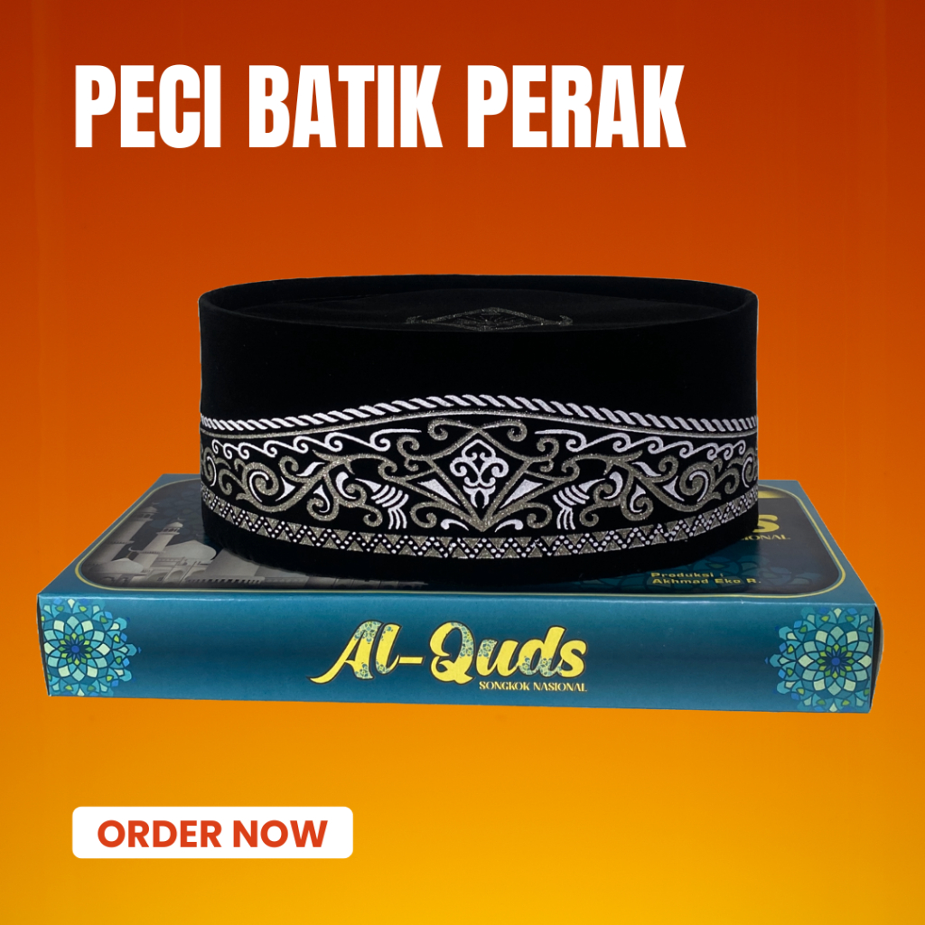 Jual Peci Songkok Hitam Bludru Motif Putih atau Perak Dewasa dan Anak ...