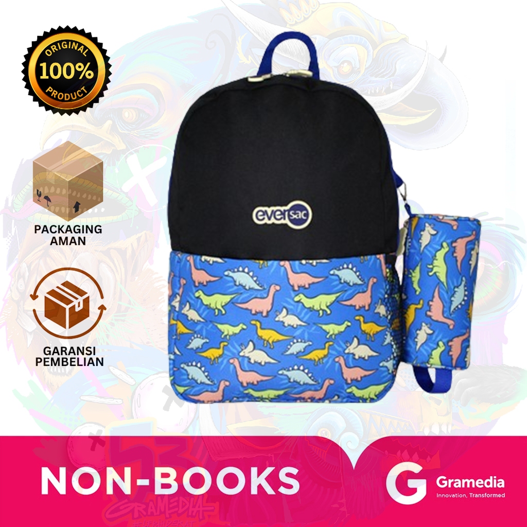 Jual Gramedia Bali - Backpack Eversac Kinder A Black Dino | Shopee ...