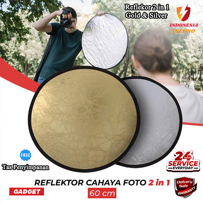 Jual Reflektor Cahaya Foto Studio 2 in 1 Gold Silver 60cm - FREE TAS ...