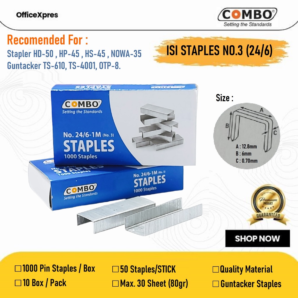 Jual Isi Stapler Besar / Staples No 3 isi 24/6 / Steples Besar / Necis ...