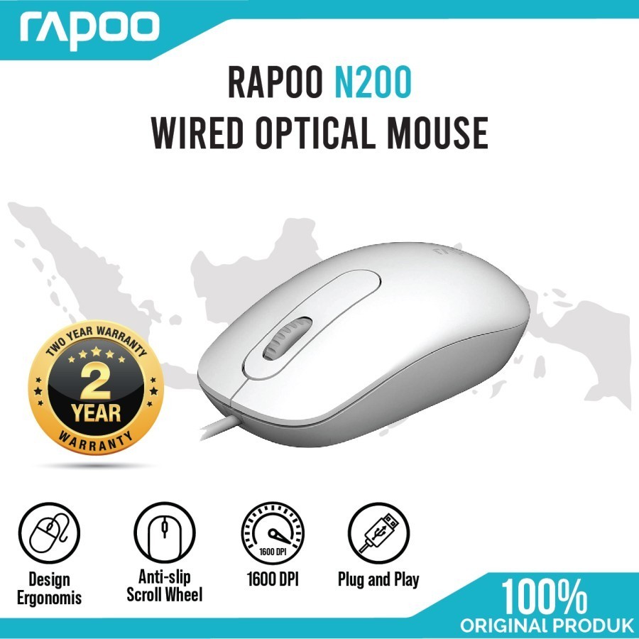Jual Rapoo Wired Optical Mouse N200 White | Shopee Indonesia