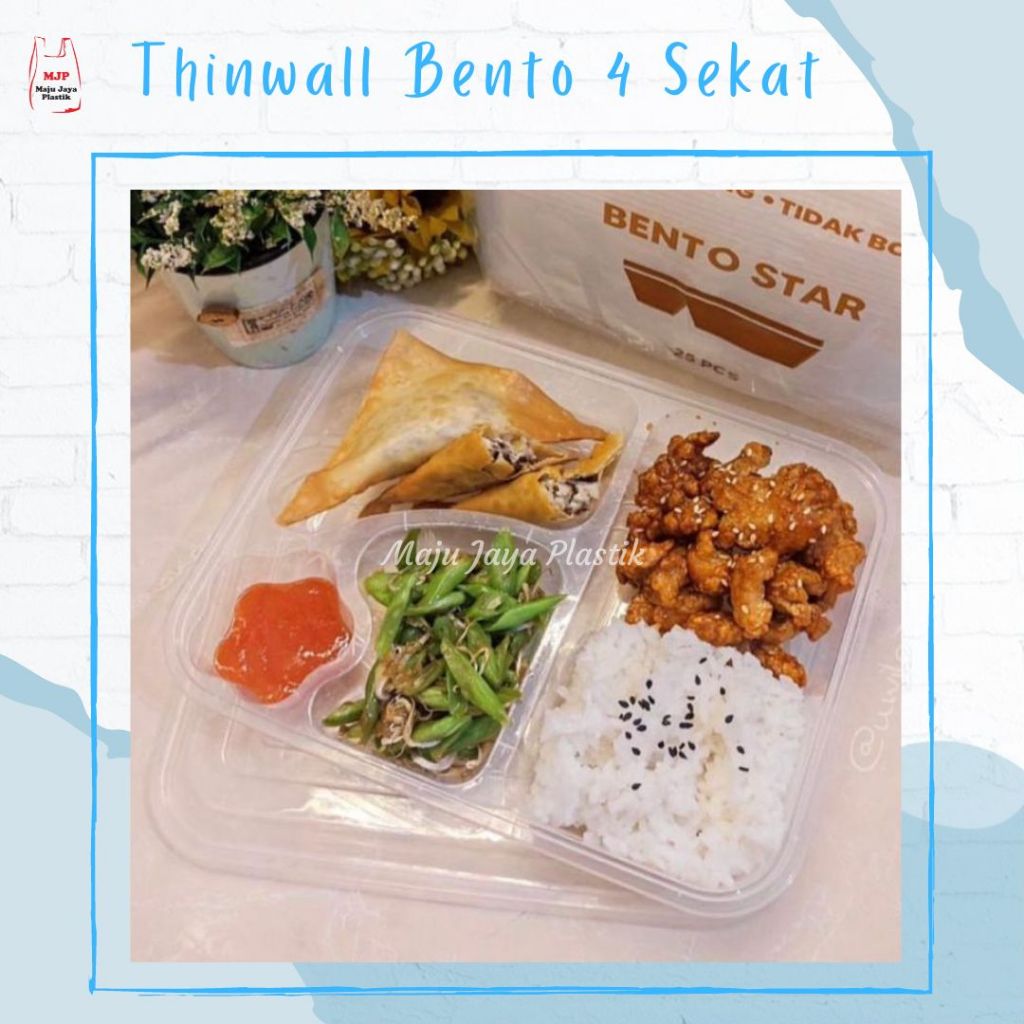 Jual (Isi 25pcs) Thinwall Bento Sekat 4 + Tutup Kotak Makan plastik ...