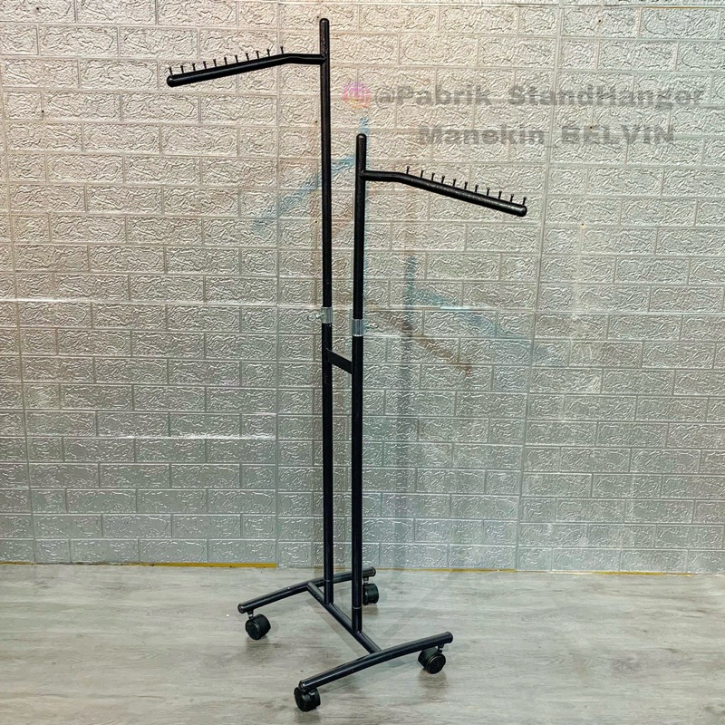 Jual StandHanger 2 Arah Seruling Black | Pipa Bulat 140 CM | Display ...