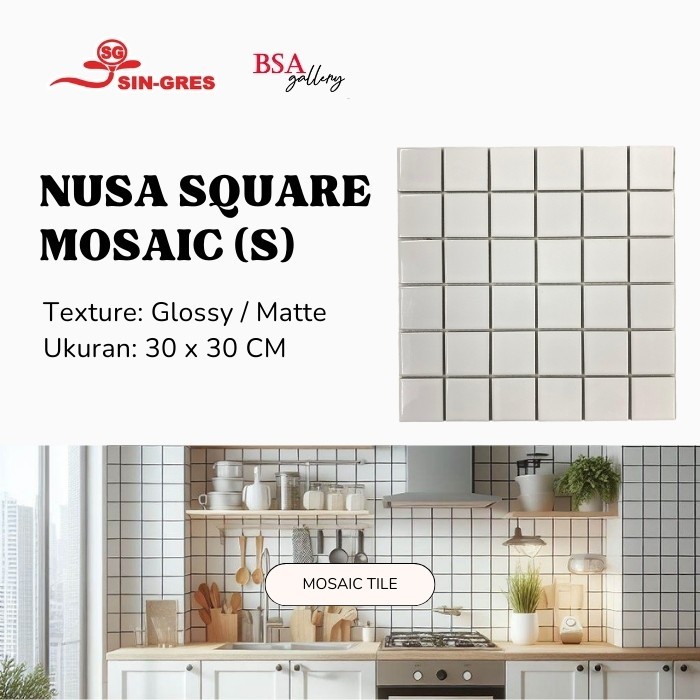 Jual MOSAIC TILE NUSA WHITE SQUARE SINGRES / MOSAIK INTERIOR DINDING ...