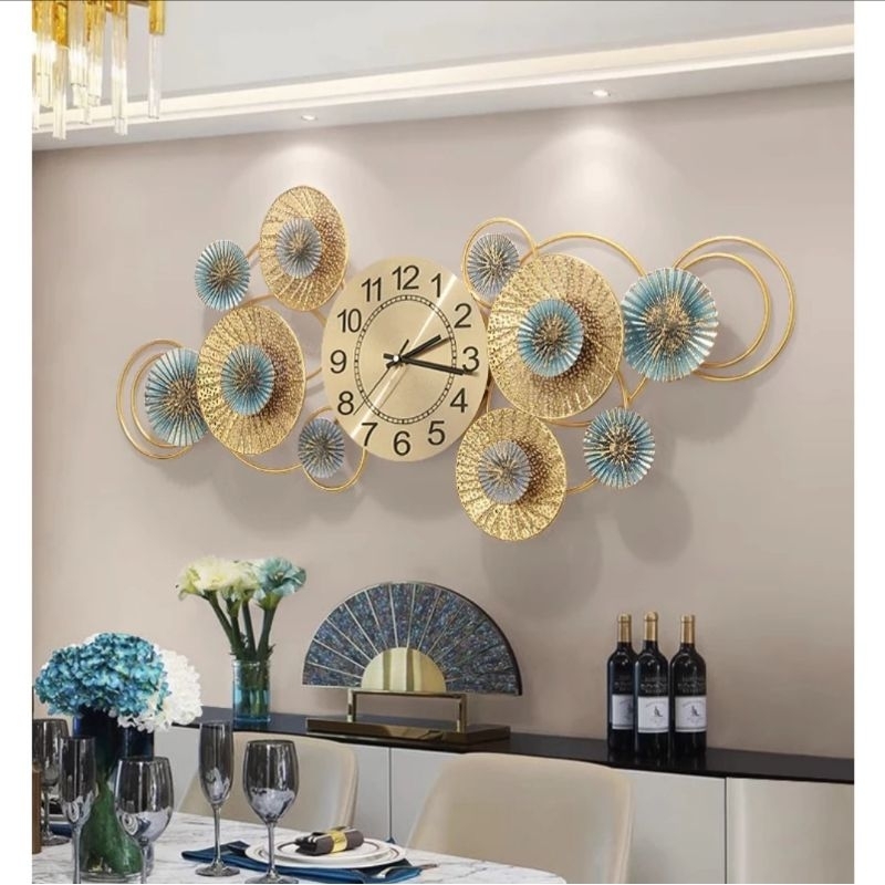 Jual Jam Dinding Hias Metal Luxury Mewah Hiasan Gold Besar 90 x 38 cm ...
