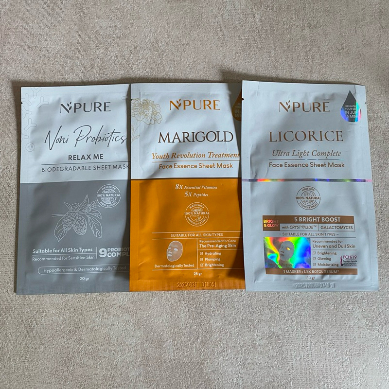 Jual New Npure Sheet Mask (Marigold, Licorice, Noni) | Shopee Indonesia