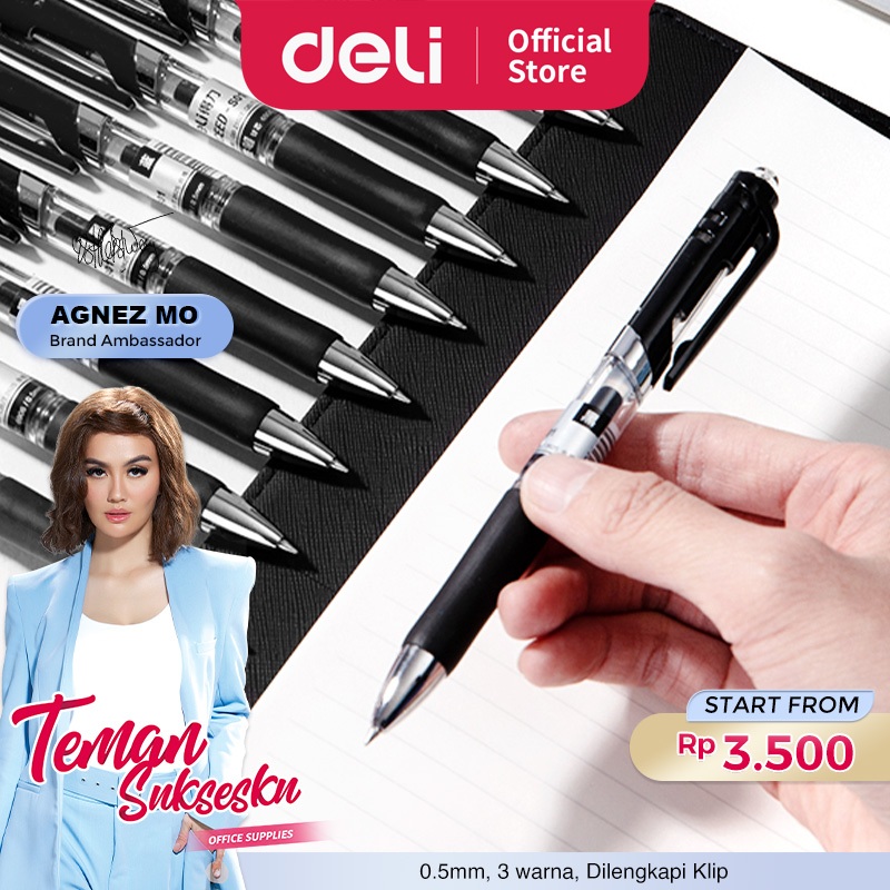 Jual Deli Gel Pen Pulpen Gel Retractable Warna Hitam 0.5 mm Desain ...