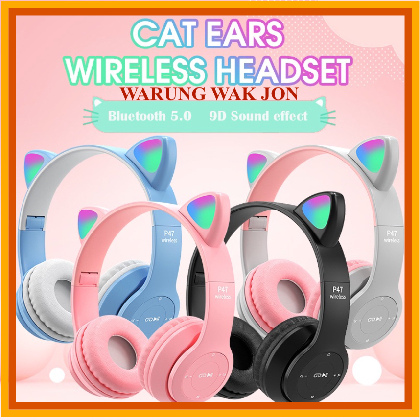 Jual Cat ears headphone bluetooth Wirelless P47 / Cat Ears Bluetooth ...