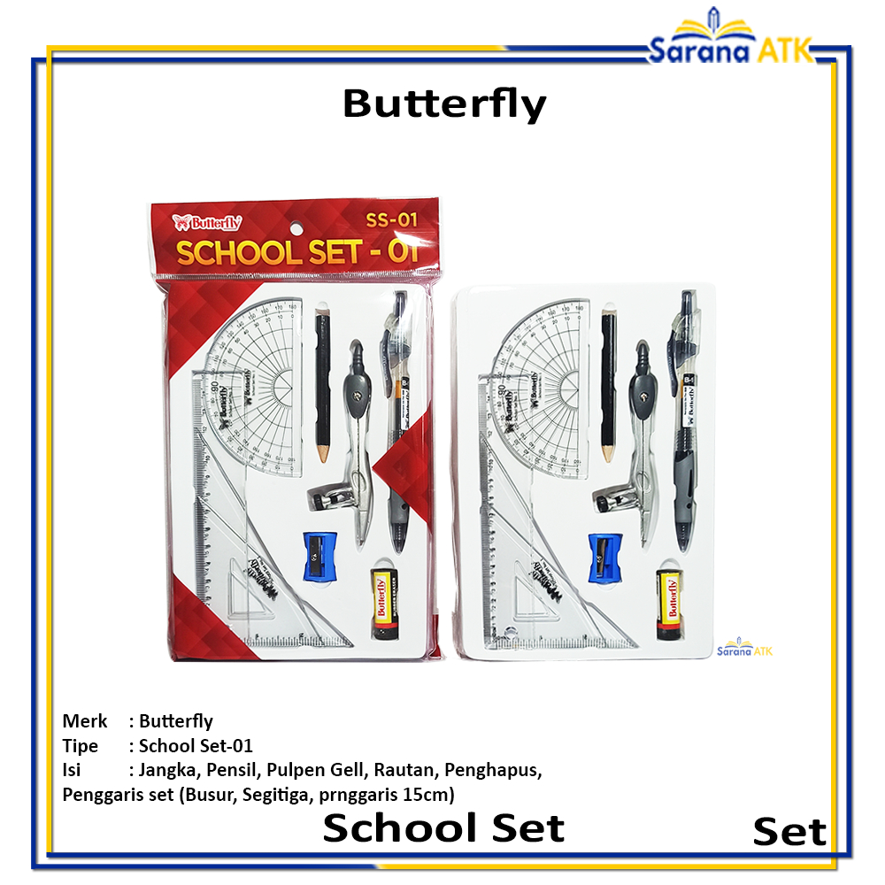 Jual Butterfly - Alat Tulis Penggaris Busur, Jangka & Pensil SS 01 ...