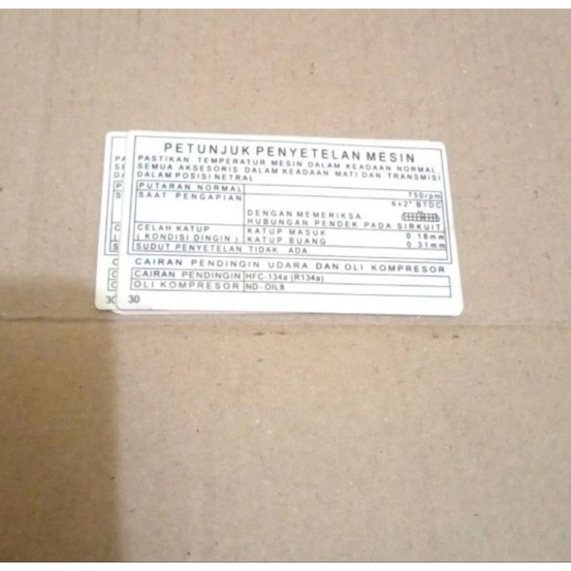 Jual buku sticker petunjuk penyetelan mesin , mobil universal orisinil ...