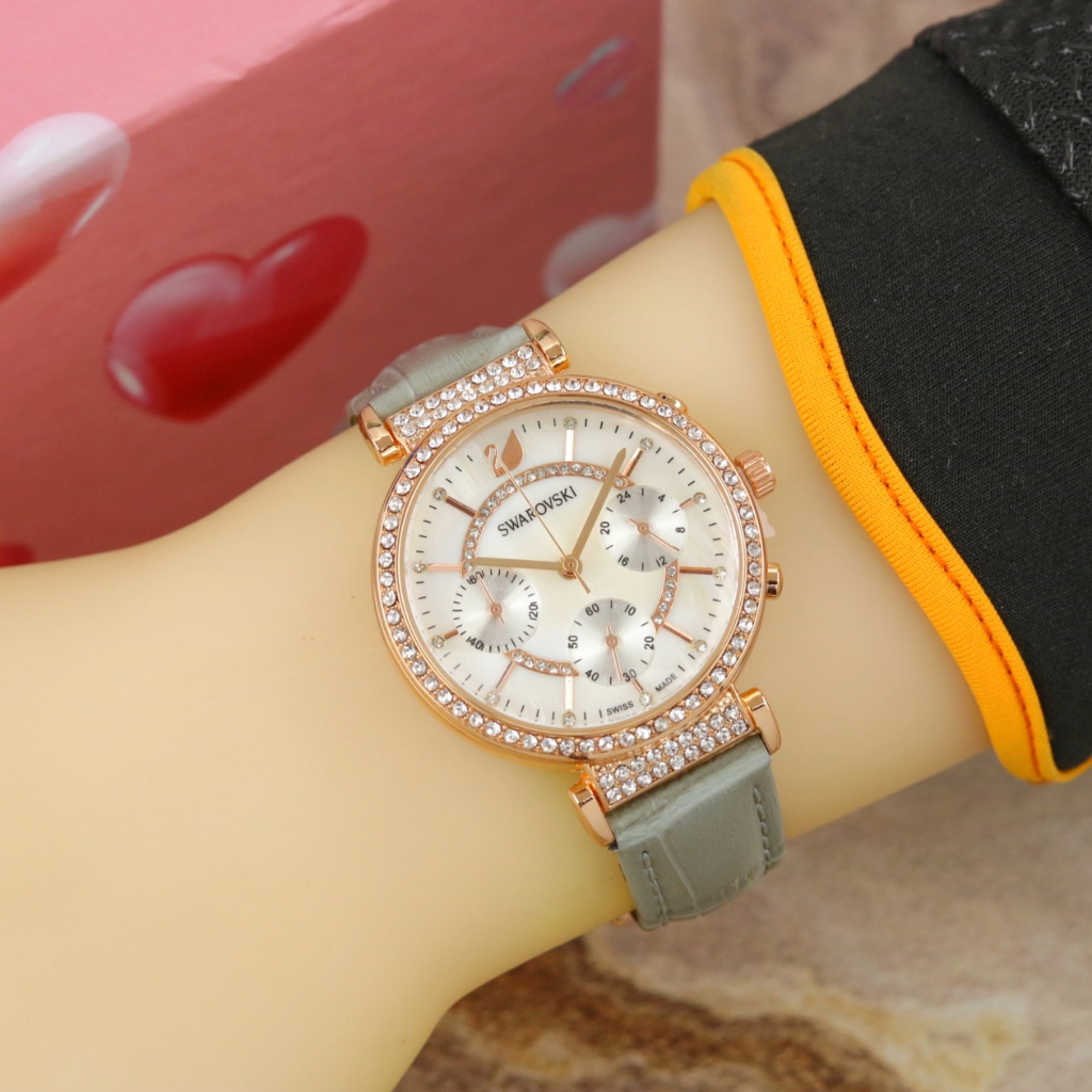 Jual Jam Tangan Wanita SR233 Angsa Strap Kulit CHRONO Tanggal Aktif ...