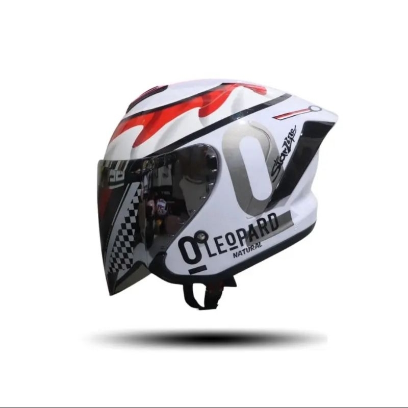 Jual Helm JS Armor Half Face Motif Leopard Spoiler 3D Visor Silver ...