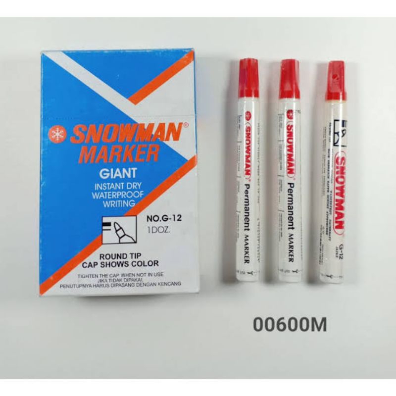Jual Spidol Permanen snowman Merah 1 pack isi 12 pcs | Shopee Indonesia