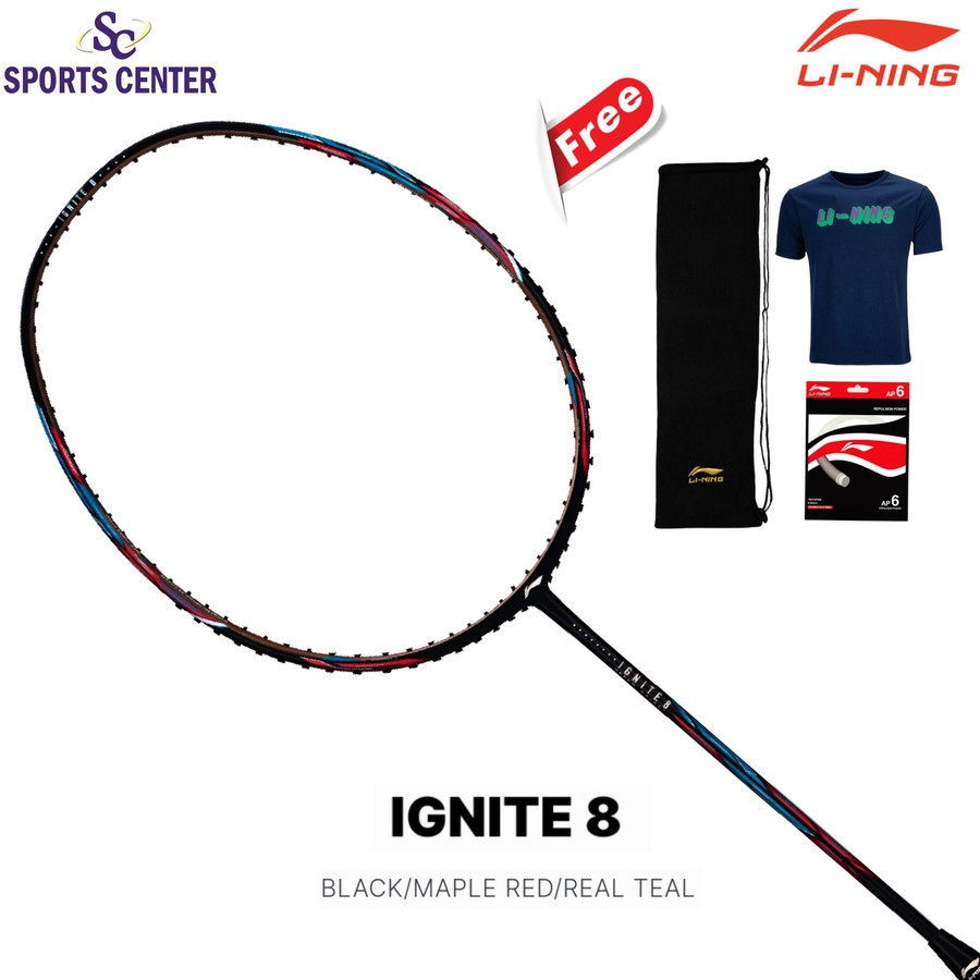 Jual New Full Set Raket Badminton Lining Ignite 8 Black / Maple Red ...