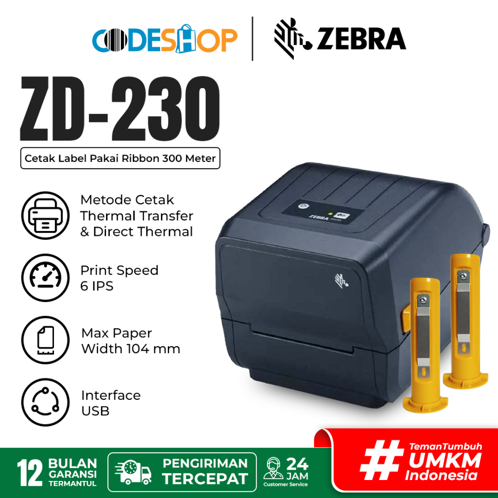 Jual Zebra Printer Barcode ZD 230 Cetak Label Resi Harga Asset ...