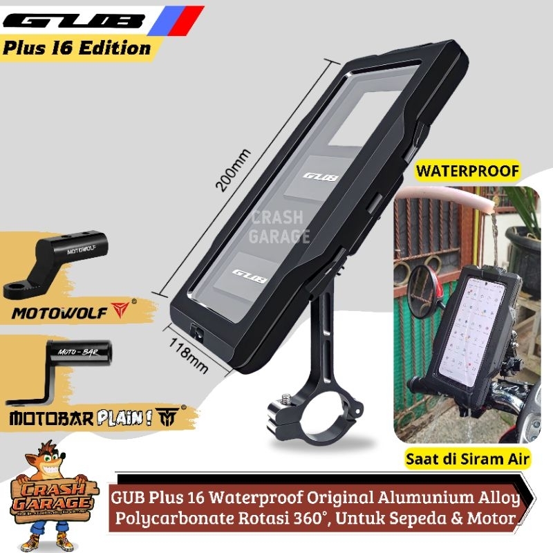Jual GUB Plus 16 Original Alumunium Alloy Phone Holder HP Motor Waterproof Anti Tahan Air Rotasi ...