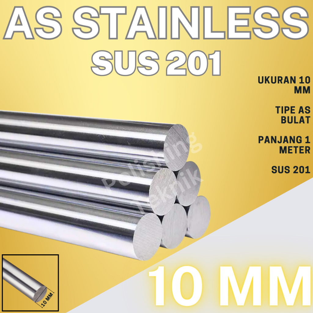 Jual AS STAINLESS SUS 201 DIAMETER 10MM X 1METER | Shopee Indonesia