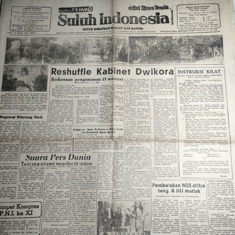 Jual Suluh Indonesia 1966 Edisi Jawa Tengah Reshuffle Kabinet DWIKORA ...