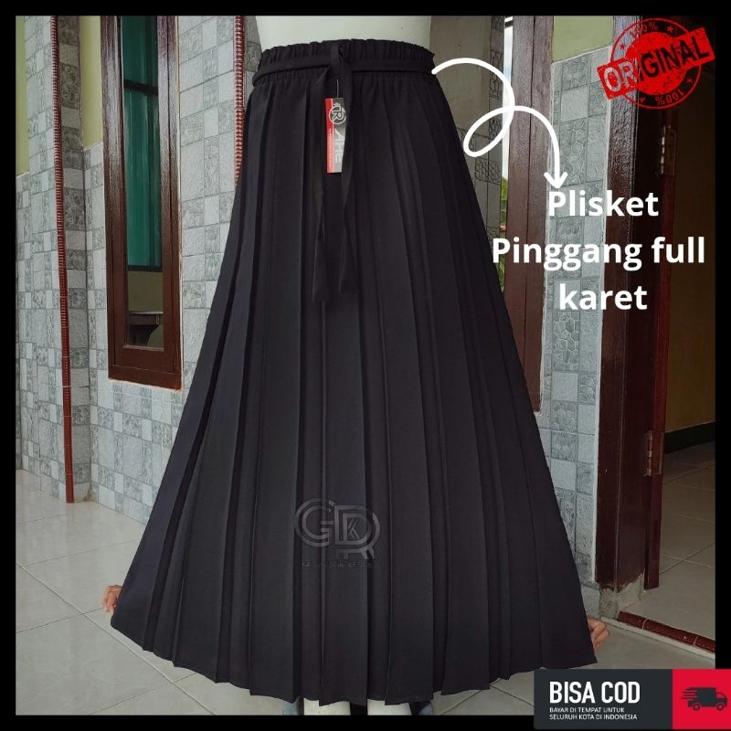 Jual Rok Hitam Plisket Karet Full Pinggang Plisket Kantor Rok Plisket ...