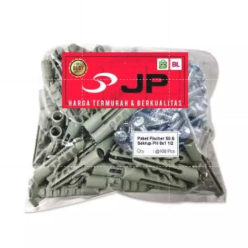 Jual PAKET S8 ANGKUR SKRUP 100 PCS LUBANG BETON DINDING BATA RINGAN ...