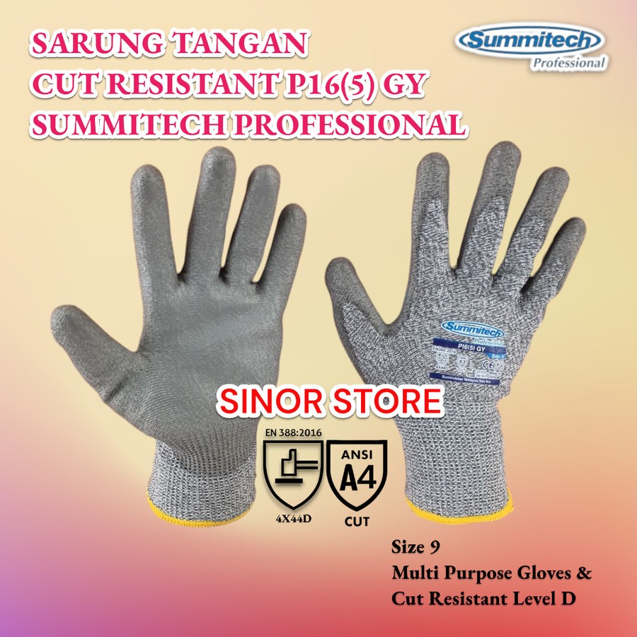 Jual Sarung Tangan Cut Resistant Gloves P16(5) GY 9 Summitech | Shopee Indonesia