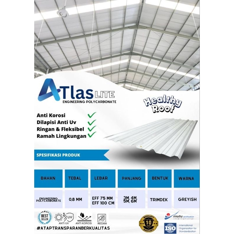 Jual Atap Transparan Polycarbonate Atlas Lite EPC 6 meter 0,8mm (ef ...
