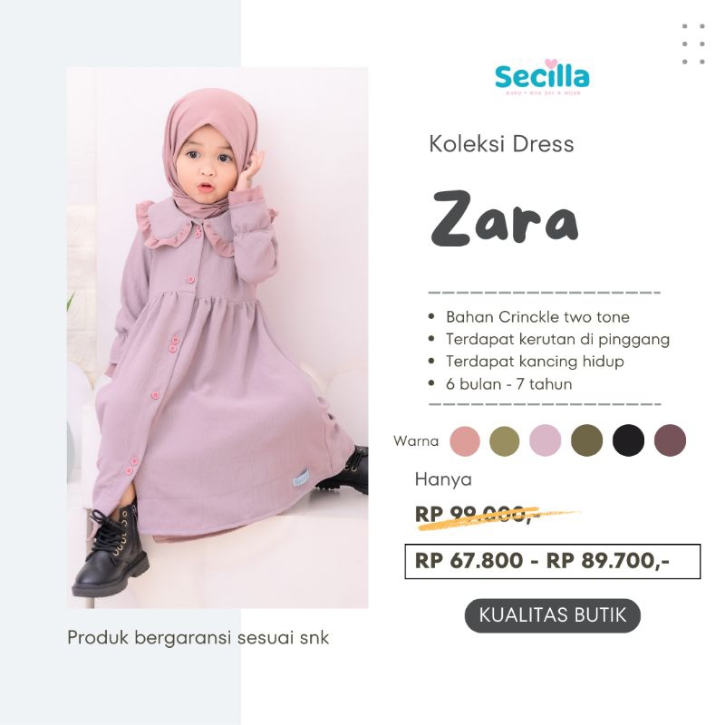 Jual ZARA Dress Gamis Anak Perempuan Usia 6bulan- 7 tahun by Secilla ...
