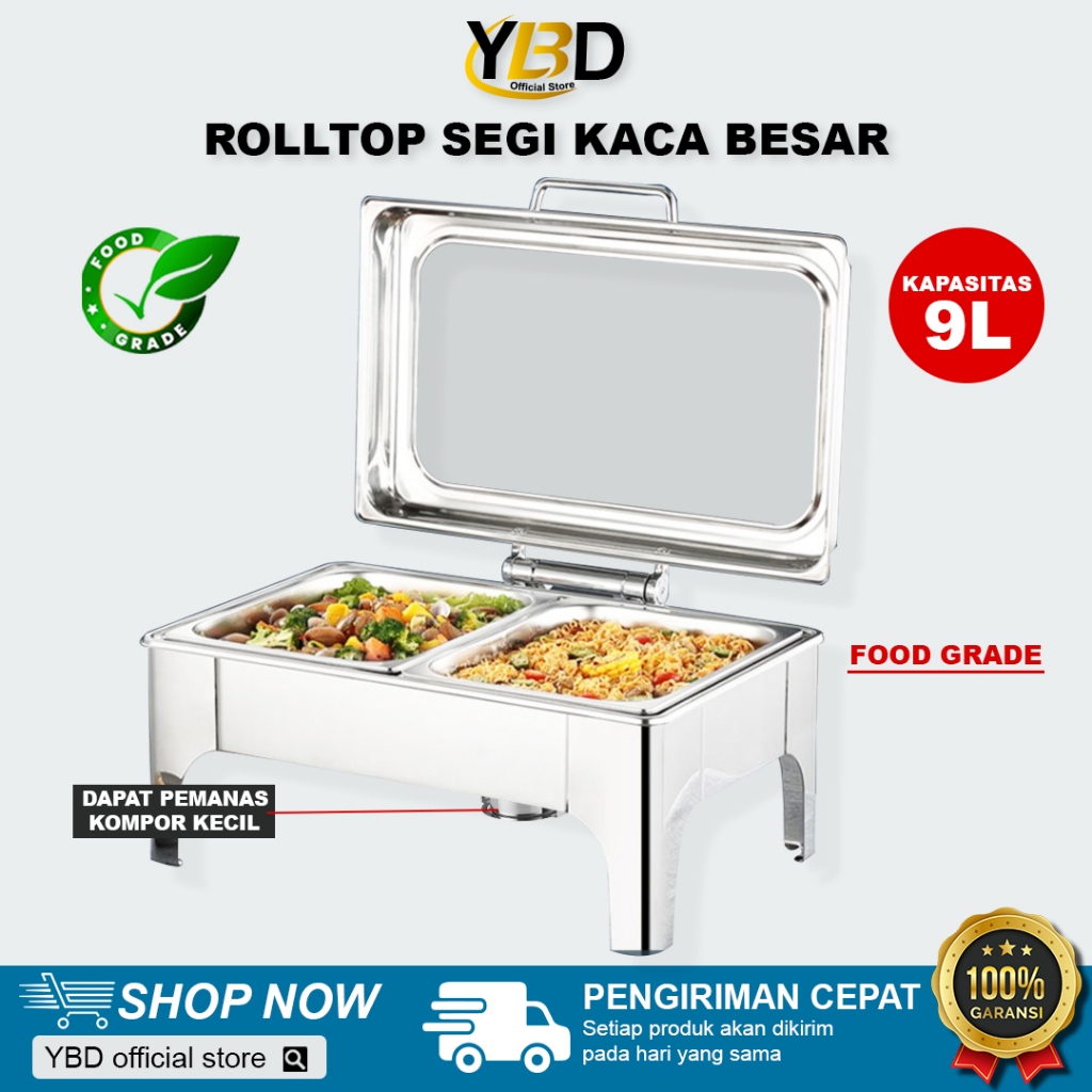 Jual Rolltop Segi Kaca besar Catering Stainless Steel 9 L / tempat ...