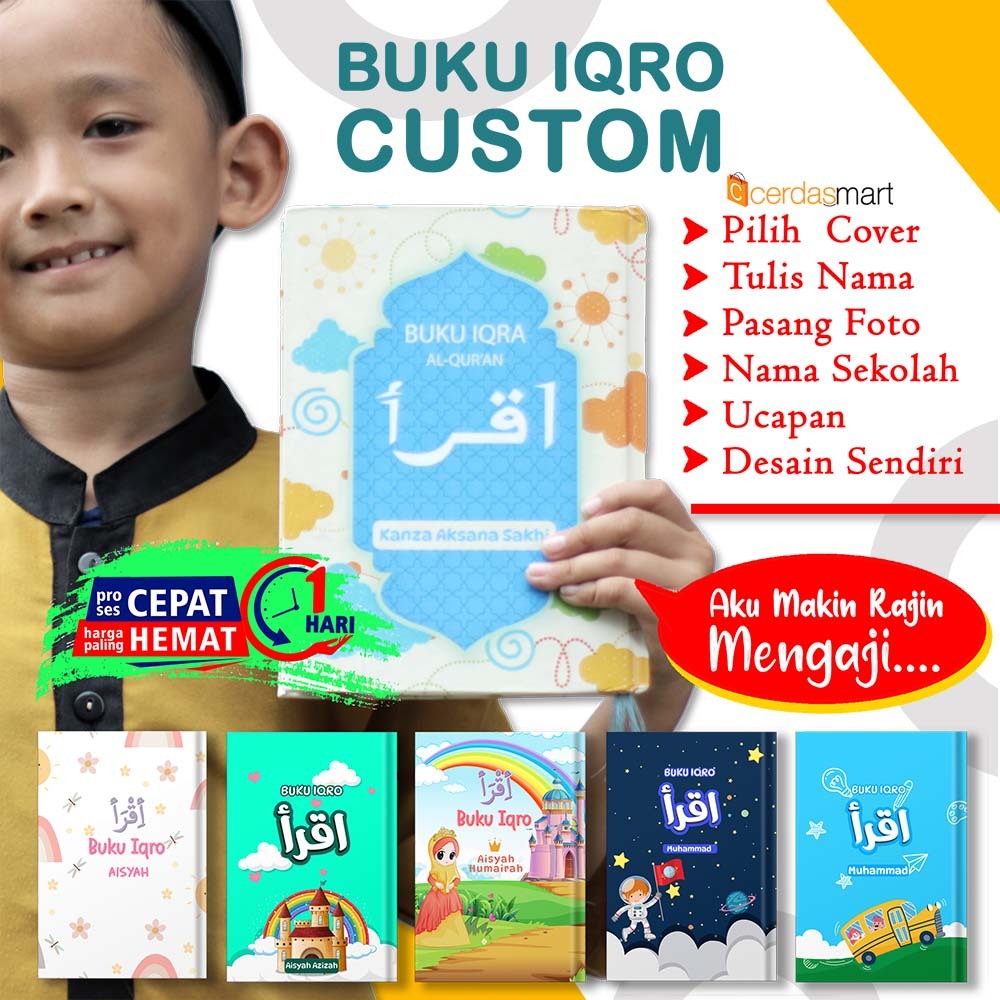 Jual Iqro Custom Tulis Nama Desain Cover Iqro Warna Custom Hard Cover ...