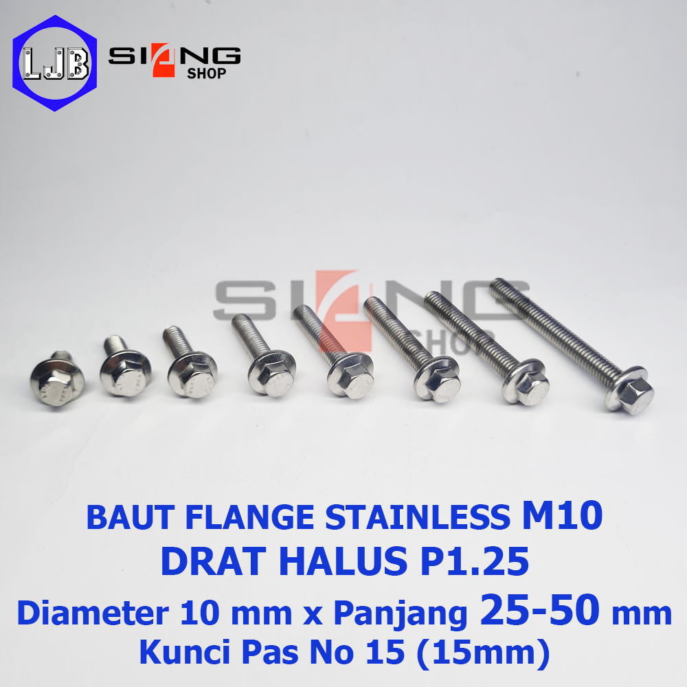 Jual Baut Flange Stainless M10 Drat Halus P1.25 | Shopee Indonesia