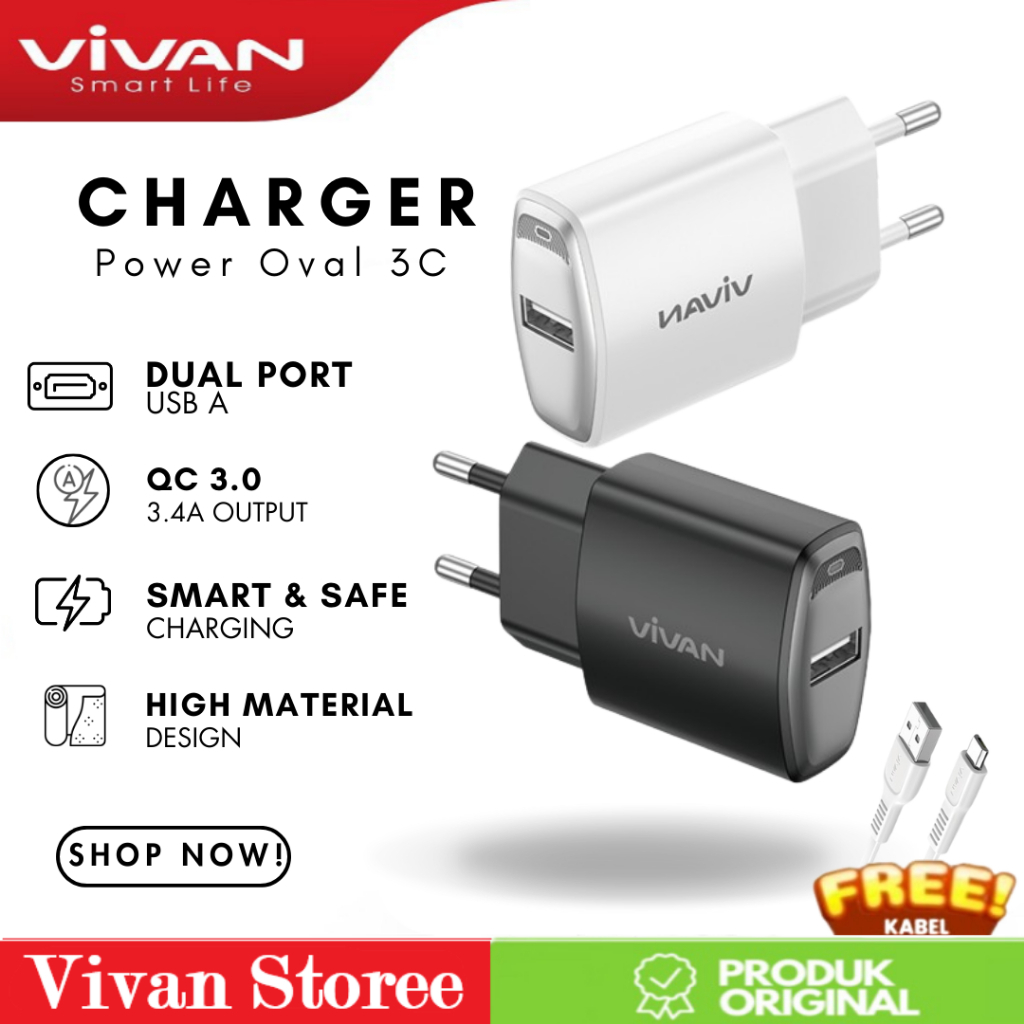 Jual Vivan Power Oval 3C Adaptor Charger 5V/3A Quick Charge Batok ...