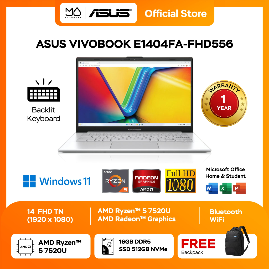 Jual Laptop Asus Vivobook Go 14 E1404FA-FHD556 Ryzen 5 7520U 8GB SSD ...