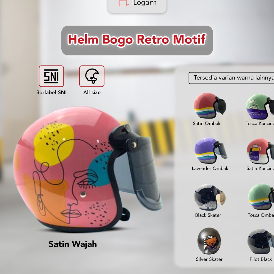 Jual Cg Helm Bogo Dewasa Motif Lucu Retro Classic Cepol Hijab Wanita Pria SNI Full Leher ...