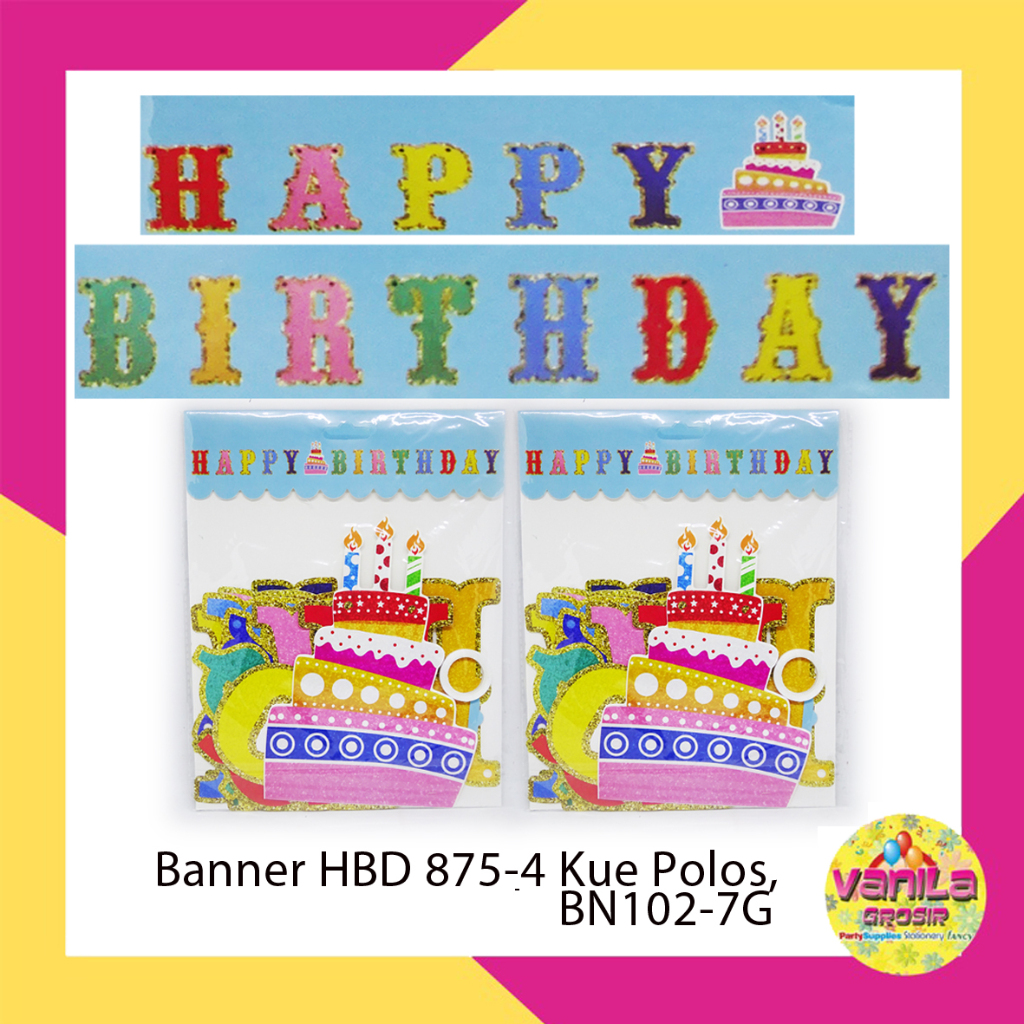 Jual (1Set) Banner HBD Kue Polos, banner happy birthday, bunting flag ...
