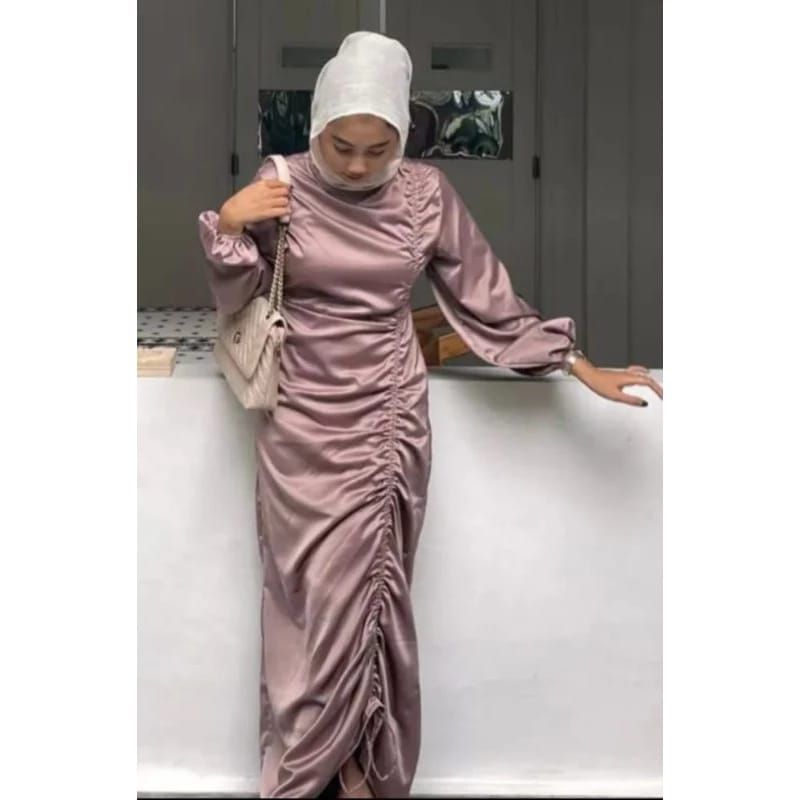 Jual ANDINI DRESS satin premium velvet satin/Dress serut satin /darla ...