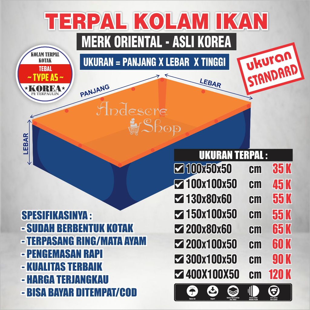 Jual Kolam Terpal Ikan TAMBAK Type/Ketebalan A5 (UKURAN STANDAR) ASLI ...