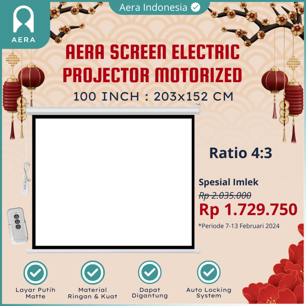 Jual Screen Projector Motorized | Screen Projector 100 Inch Ratio 4:3 ...